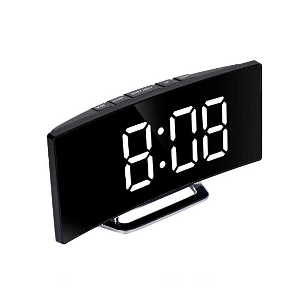 商品名: WAKCLMIN 寝室用目覚まし時計 モダンな曲線デザイン LED電気目覚まし時計 温度表示付きデスクトップ時計 明るさ調整可能 (ホワイト) WAKCLMIN Alarm Clock for Bedrooms, Digital ...