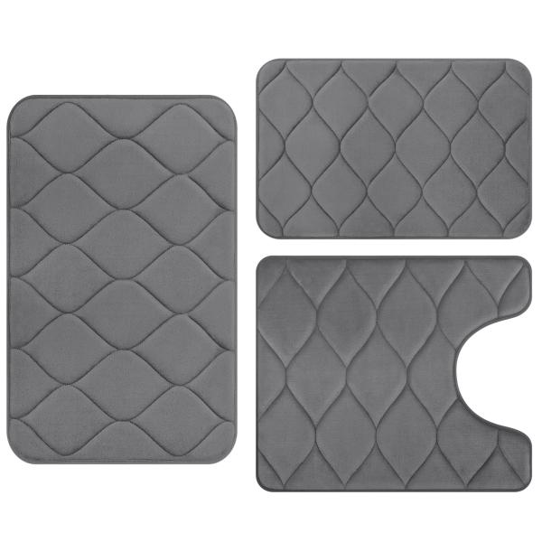 商品名: Colorxy メモリーフォームバスルームラグ - 吸水性、スーパーソフト ノンスリップバスマット 洗濯可能 Ogee Design バスルームマット 3枚セット S/L/輪郭 ダークグレー Colorxy Memory Foam...