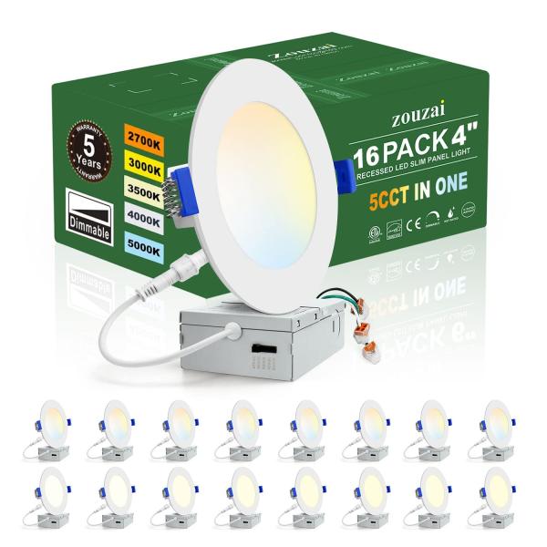 商品名:  zouzai 16 Pack 4 Inch Ultra-Thin LED Recessed Ceiling Light with Junction Box 5CCT Adjustable Dimmable Can-Killer ...