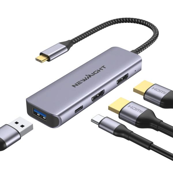 商品名: Newmight デュアルモニター用HDMIアダプター 4イン1 USB C - デュアルHDMIアダプター 100W電源供給 USBデータ転送 HDMI-USB Cアダプター HDMI 4K2個付き MacBook Dellおよ...