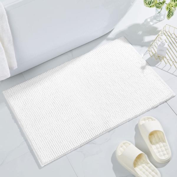 商品名: Gibelle ホワイトバスルームラグ 高級シェニール織バスマット 小さな滑り止めシャワーラグとバスルームフロアマット 洗濯機洗い可 速乾バスマット 柔らかく心地よいフラシ天ラグ 浴槽用 16インチ x 24インチ Gibelle...