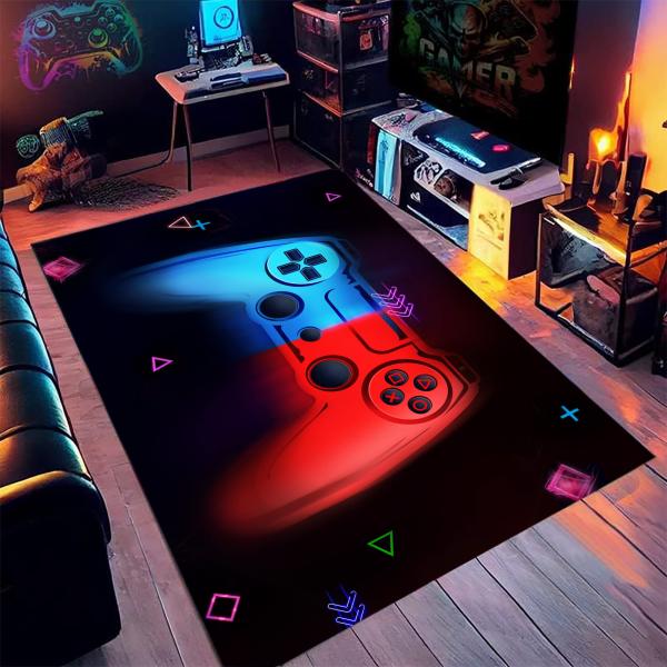 商品名:  Game Controller Gamer Modern Area Rugs Non-Slip Red &amp; Blue Fluorescent Gamepad Glow Luminous Gaming Gift for K...