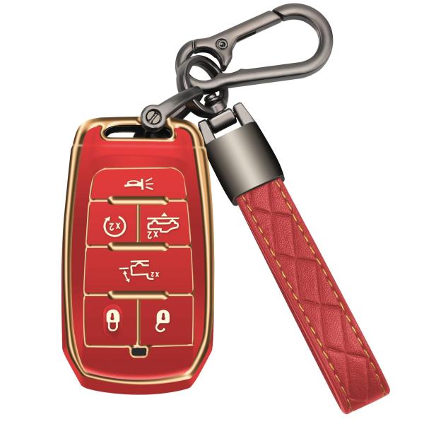 商品名: COZLA (コーズラ) ダッジキーフォブカバー キーチェーン付き TPU カーキーケースホルダー 360度保護 2019-2023 Dodge RAM 1500 2500 6ボタンスマートキーに対応 (レッド) COZLA fo...