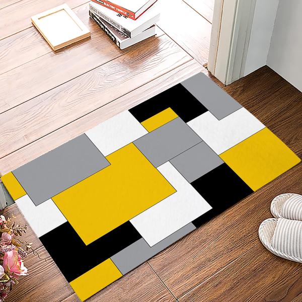商品名:  Door Mat for Bedroom Decor, Yellow Grey Black Abstract Color Block Floor Mats, Holiday Rugs for Living Room, Absor...