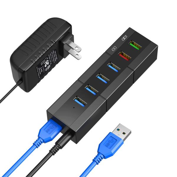 商品名:  Powered USB 3.0 Hub, RAOYI 6 Ports High Speed USB 3.0 Hub Splitter with 24W Power Adapter, 3.3ft Cable and Smart F...