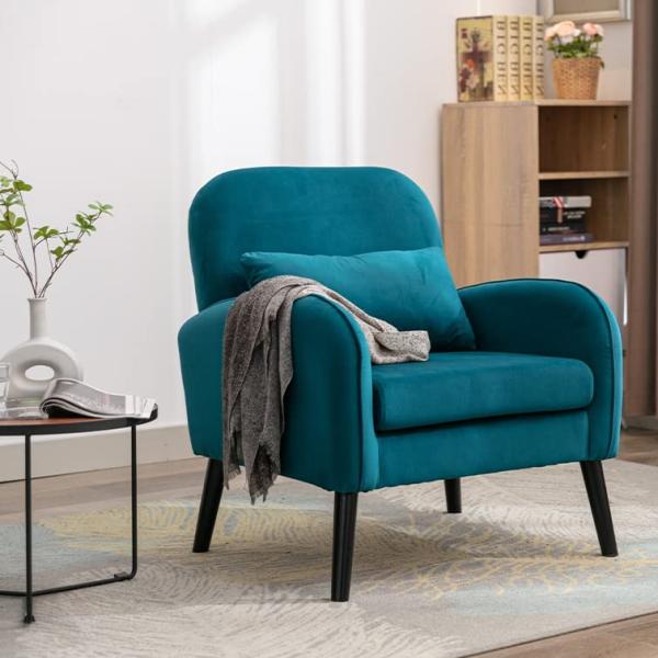 商品名:  Teal Velvet Accent Chair Living Room Chairs- Modern Upholstered Reading Lounge Chair with Solid Wood Legs Tufted s...
