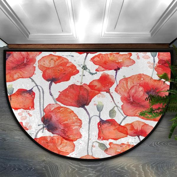 商品名:  30X18 Inch Watercolor Poppy Flower Half Round Door Mat Indoor Entrance, Red Floral Pattern Non Slip Absorbent Door...