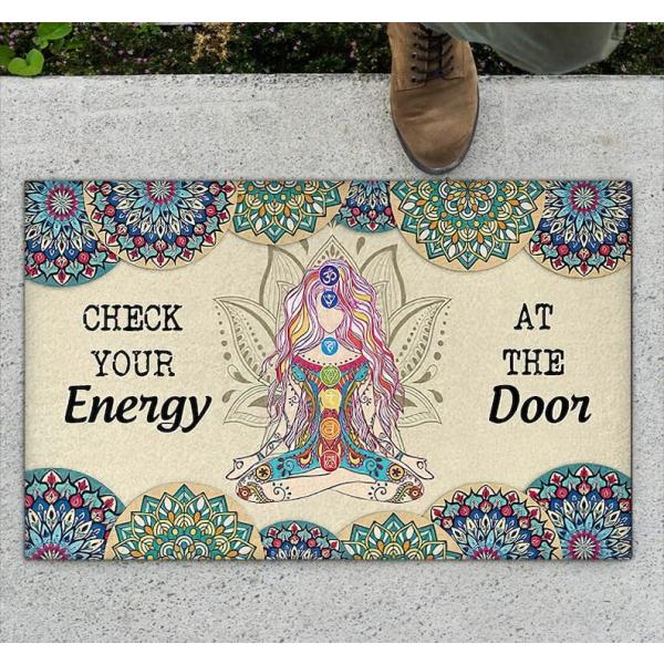 商品名:  Door Mat Check Your Energy at The Door Yoga Welcome Non-Slip Mats Funny Doormat Decor for Bathroom Kitchen Front P...