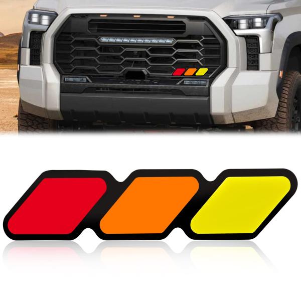 商品名: Blavvennt 3色グリルバッジエンブレム装飾アクセサリー 1パック トヨタ4Runnerタコマタンドラとその他のメッシュまたはスロットグリルに対応 (イエロー&amp;オレンジ&amp;レッド) Blavvennt 1 Pa...