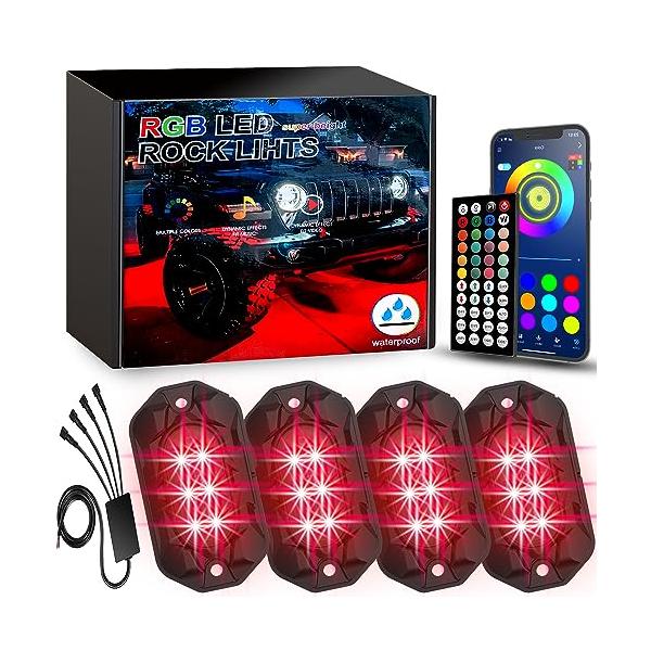商品名:  Tenmiro Rock Lights , 4 pods Underglow RGB Neon Lights with Bluetooth App &amp; Remote Control, High Bright Waterp...