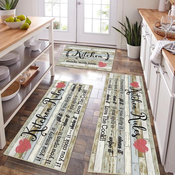 商品名HEBE Farmhouse Kitchen Rugs Sets 3 Piece with Runner Non Slip Boho Kitchen Mats for Floor Washable Kitchen Rugs and M...