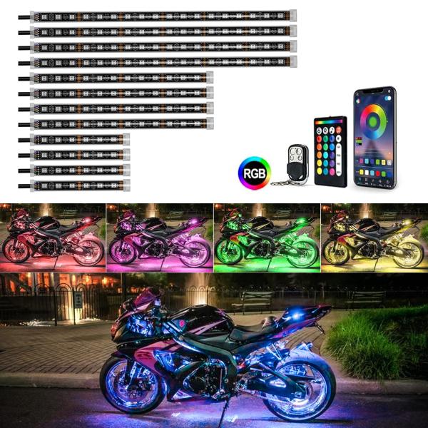 商品名:  Motorcycle Underglow LED Light Kit 16 Pcs, Kenpiko Motorcycle LED Light Kit with Bluetooth/IR/RF Wireless Remote C...