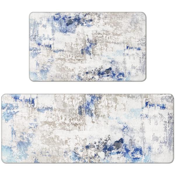 商品名:  Rugs for Kitchen Floor, Area Rug Blue and Grey Abstract Art Painting Kitchen Rug Sets,Non Slip Rugs and Mats Anti ...