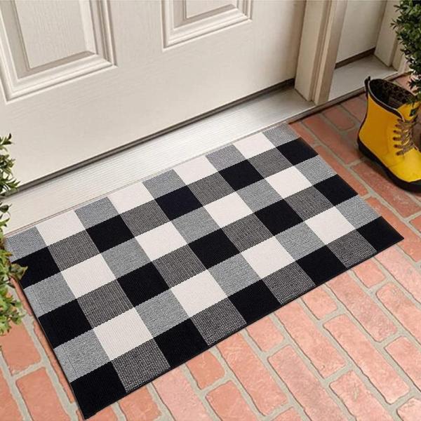 商品名:  Black and White Grid Indoor Outdoor Door Mat Non Slip Area Rug for Living Dining Room Bedroom Indoor Outdoor Kitch...