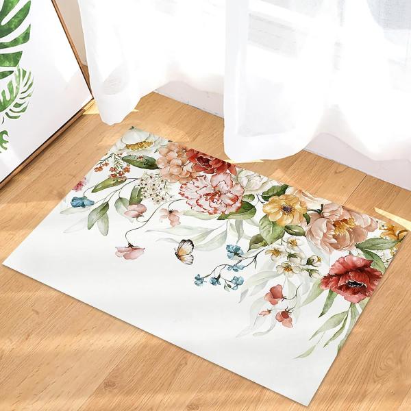商品名Spring Rose Floral Entrance Floor Mat Personalized Doormat Flowers Butterfly White Welcome Door Mat Low Profile Non S...