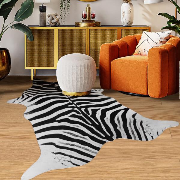 商品名:  Guyi Rare Zebra Rug 4.6x5.2 ft Faux Cowhide Rug Cow Hide Rug Modern Contemporary Rugs for Bedroom Dorm Living Room...