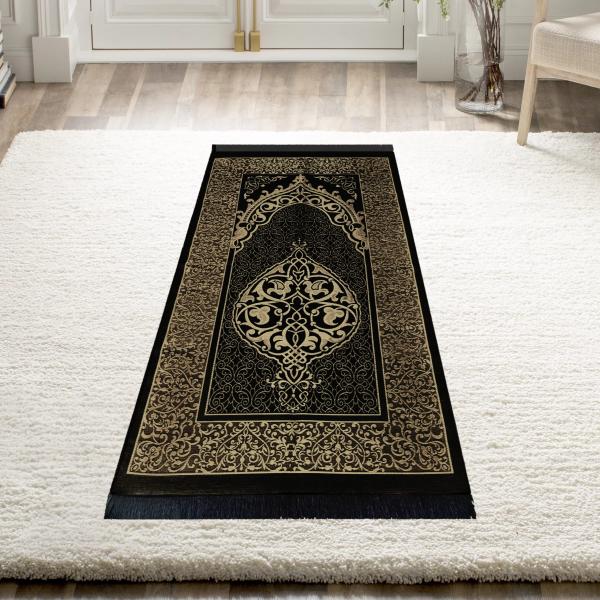 商品名:  Luxemin Black and Golden Color Shinning, Soft and Velvety Muslim Prayer Mat | Janamaz | Sajadah | Soft Muslim Pray...