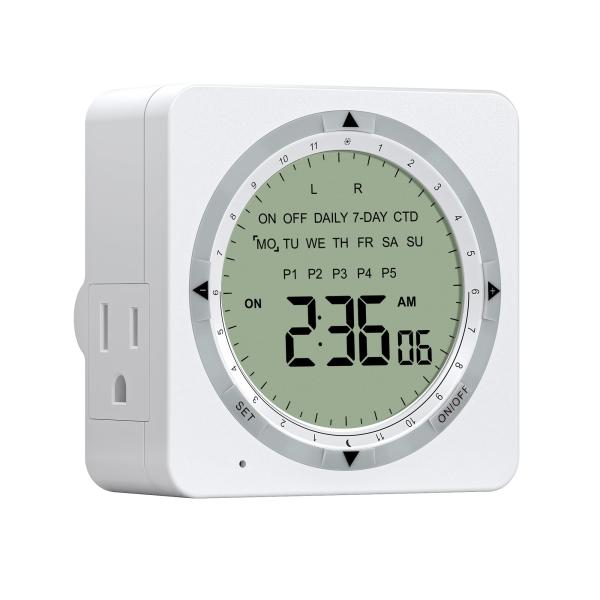 商品名:  DEWENWILS Outlet Timer Indoor, Dual 3-Prong Outlet (Independent Control), Daily/7-Day/CTD, Light Timer 120V 15A 18...