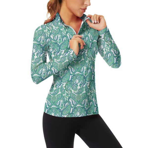 商品名:  Women's Long Sleeve Athletic Shirts Quarter Zip Pullover Collared Workout Tennis Sweatshirt Print Running Top(Gree...