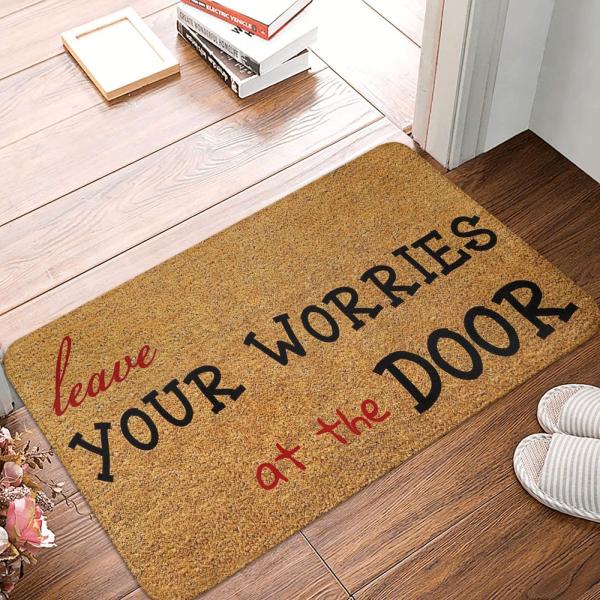 商品名:  Door Mat 24 X 16 Inch Leave Your Worries at The Door Funny Quotes Indoor Outdoor Entrance Doormat Non Slip Welcome...