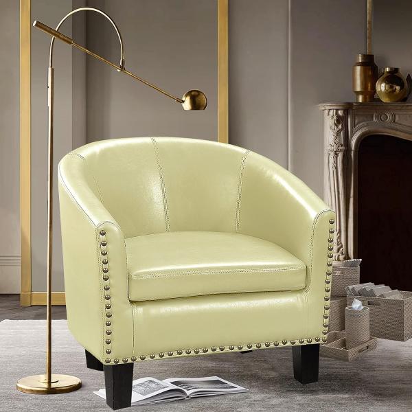 商品名Rosevera Duilio Club Style Barrel Armchair for Living Room, Faux Leather, Standard, Light Glassブランド：Rosevera商品サイズ：Sta...