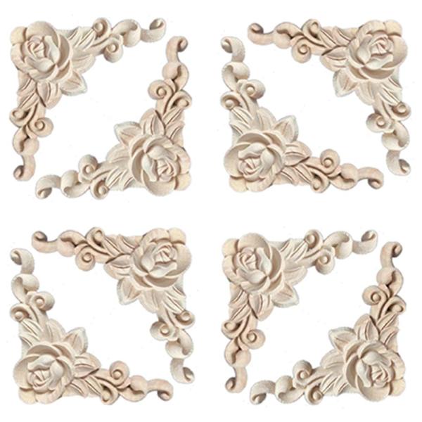 商品名: 装飾木製ローズフラワー彫刻アップリケ コーナーオンレイ 3.1 x 3.1インチ DIY 未塗装 ソリッド木製カーブ コーナーデカール 家具 キャビネット ドア ミラー ドレッサー ワードローブ クローゼット装飾用 20枚 Aim...