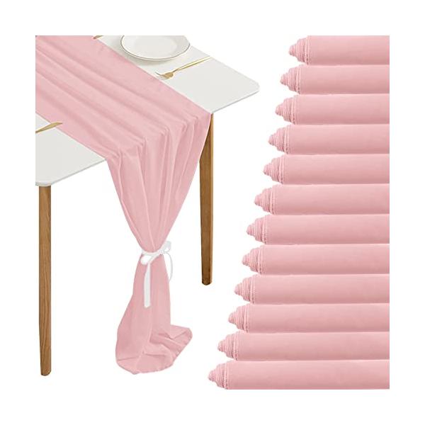 商品名: Fivenl 12パック 10フィート シフォンテーブルランナー ブラッシュピンクテーブルランナー ロマンチックシアーテーブルランナー 結婚式 誕生日パーティー ブライダル ベビーシャワーテーブルデコレーション (27インチ x ...