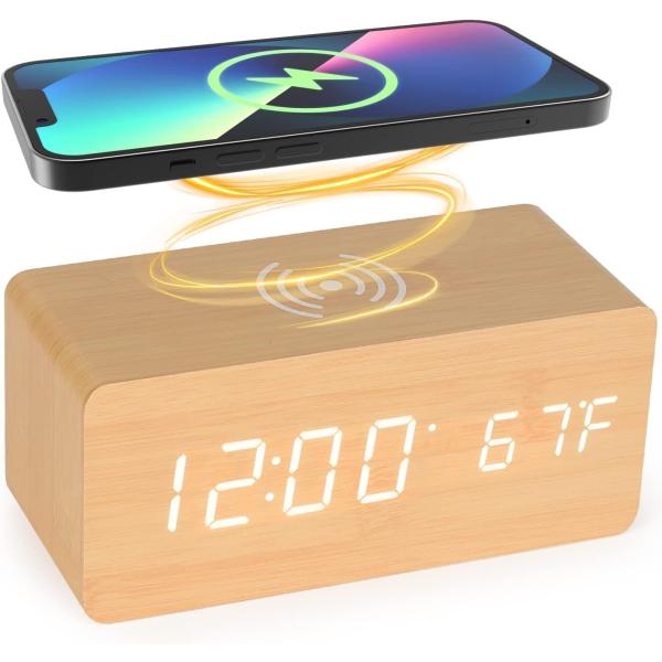 商品名Medxin Wooden Digital Alarm Clock, Alarm Clock with Wireless Charging, 3 Alarm Settings, Auto Dimmer, Sound Control M...