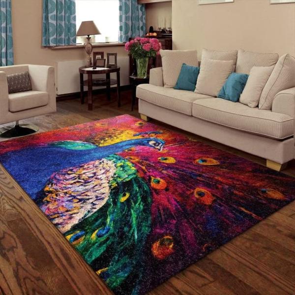 商品名:  3D Colored Peacock Rug - Peacock Green Rug Fluffy Anti-Skid Rug Carpet for Living Room Kitchen Modern Rugs Comfy F...