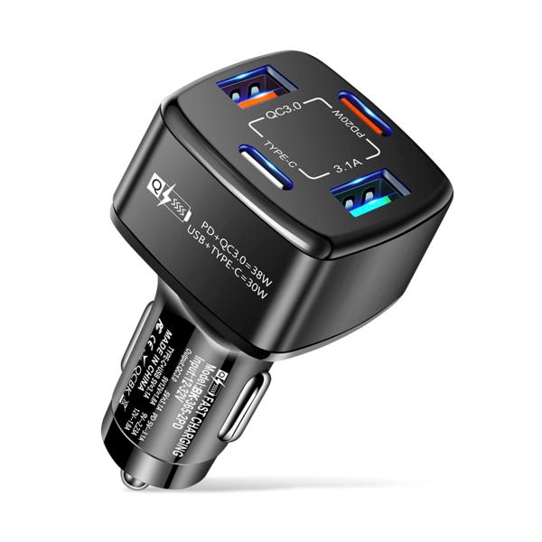 商品名: Amiss カーチャージャー USB C カーインテリアアクセサリー 4ポート カーチャージャー 38W PD &amp; QC3.0 &amp;USB-A +Type-C 30W 急速充電 車載充電器 iPhone &amp; ...