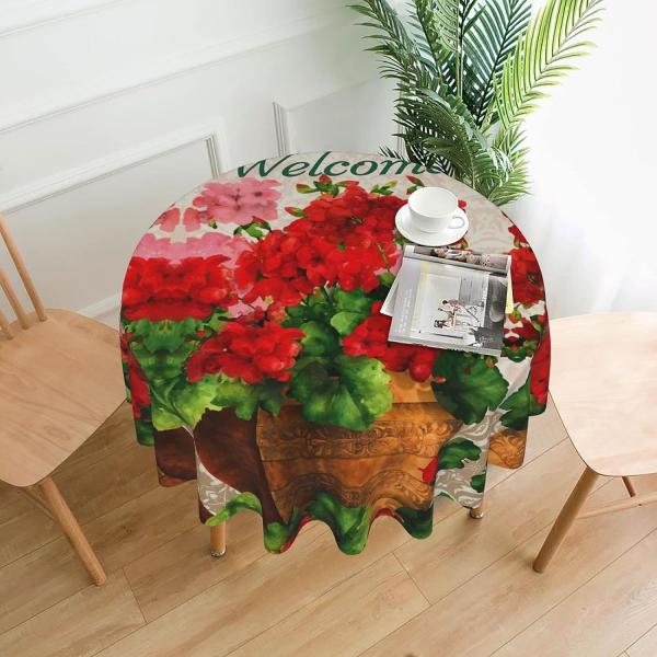 商品名EWMAR Red Geraniums Decorative Round Table Cloths - 60 Inches in Diameter for Buffet Tables, Parties, Holiday Dinners...