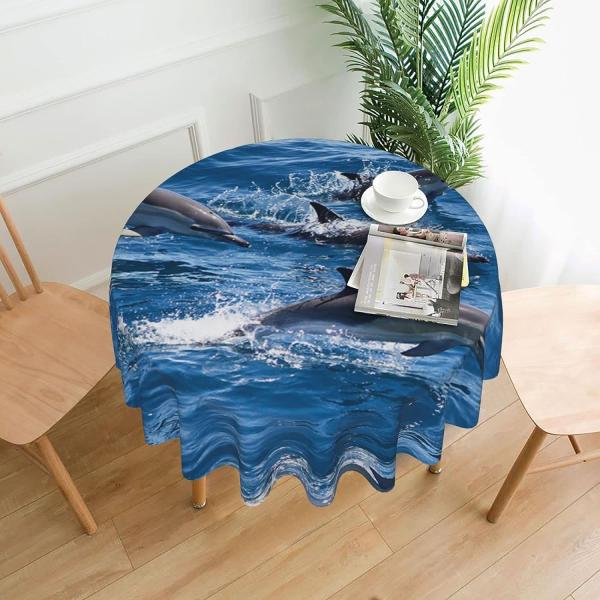 商品名EWMAR Dolphins in The Sea Decorative Round Table Cloths - 60 Inches in Diameter for Buffet Tables, Parties, Holiday D...
