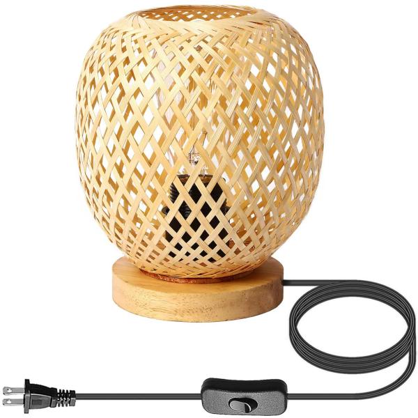 商品名:  DANGGEOI Bamboo Table Lamp Boho Rattan Table Light, Hand Woven Beside Lamp with Wood Base,Mini Wicker Desktop Nigh...