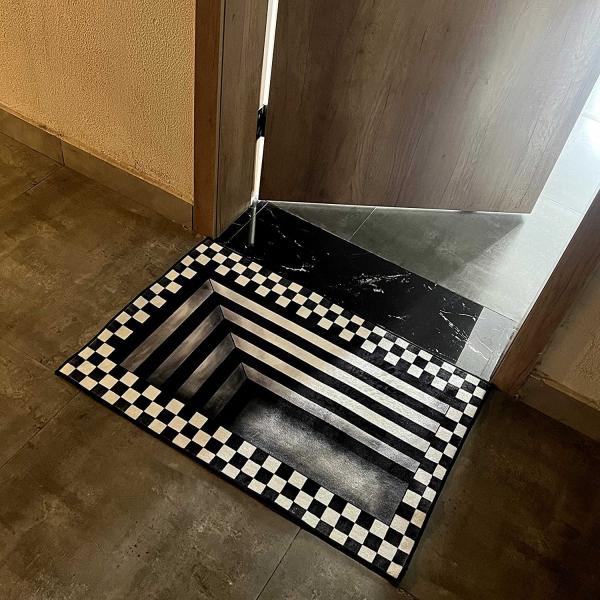 商品名:  3D Vortex Illusion Square Rug Outdoor Mat Black and White Checkerboard Trap Floor Mat Decor Indoor Carpet Vortex R...