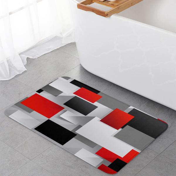 商品名:  Red Grey Black Color Block Geometric Figures Bath Mats Non-Slip Absorbent Microfiber Soft Plush Doormat Decor Bath...