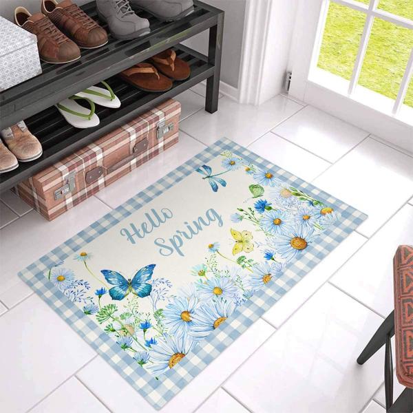 商品名:  Front Door Mat Entrance Doormats Hello Spring Watercolor Flower Butterfly,Non-Slip Floor Rugs Indoor Kitchen Carpe...