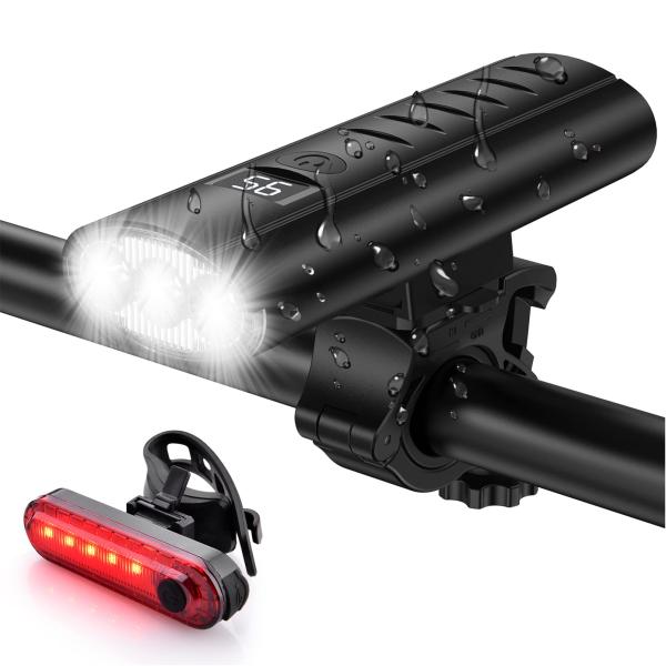 商品名:  Bike Light Set USB Rechargeable - 5400mAh Bike Headlight &amp; Taillight with Digital Display, 3 LED Super Bright ...