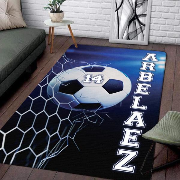商品名:  Custom Soccer Break The Goal with Your Name Rug - Soccer Personalized Rug, Soccer Room Decor 2X3 3X5 4X6 5X8 Rug P...