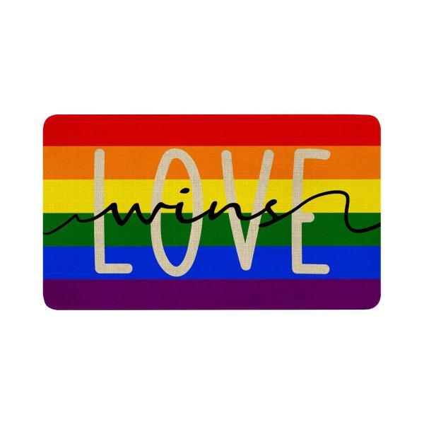商品名:  Love Wins Welcome Door Mat Rainbow Pride Rugs Low-Profile Non-Slip Doormats Indoor Outdoor Floor Decor Throw Rugs ...