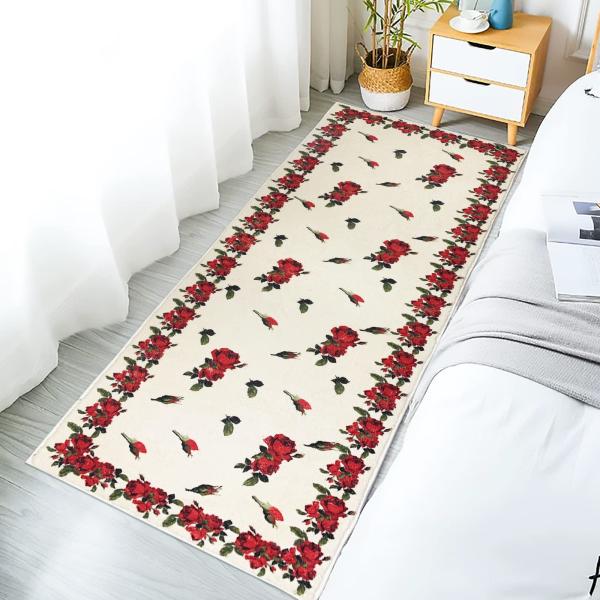 商品名:  USTIDE Rustic Long Red Rose Runner, Non-Slip Farmhouse Flower Area Carpet for Bedside Bedroom, Fluffy Wool Area Ru...