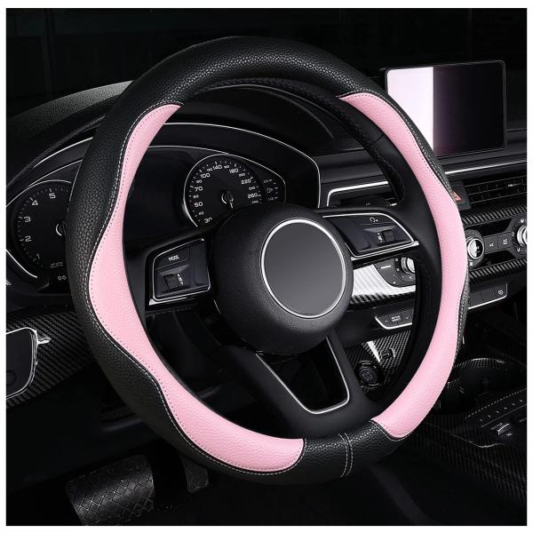 商品名: ピンク ステアリングホイールカバー 滑り止め 通気性 快適 PU イミテーションレザー キュート カーアクセサリー レディース ガールズ ユニバーサルプロテクター オールシーズン対応 15インチ ほとんどの車にフィット Pink ...