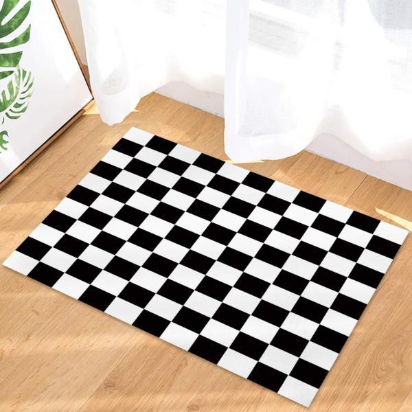 商品名:  Simple Black and White Checkered Floor Mat Welcome Mat Bath Rugs, Non-Slip &amp; Absorbent Front Door Mat, Washabl...