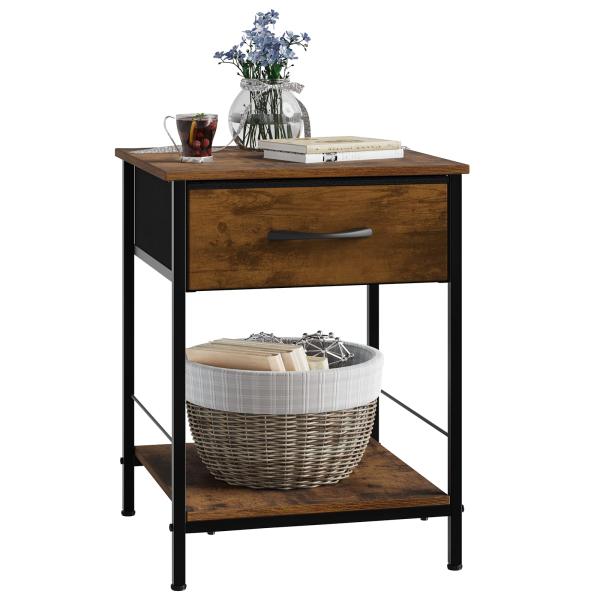 商品名:  MAXTOWN Nightstand with Drawer, Bed Side Tables with Open Wood Shelf, Side Tables Living Room, Easy Assembly, Blac...