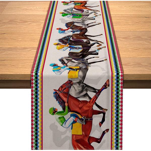 商品名: ケンタッキーダービー テーブルランナー チャーチルダウン 競馬用テーブルカバー バラを走る パーティー 休日 ダイニングルーム キッチン ホームデコレーション (13インチ x 90インチ) Kentucky Derby Tabl...