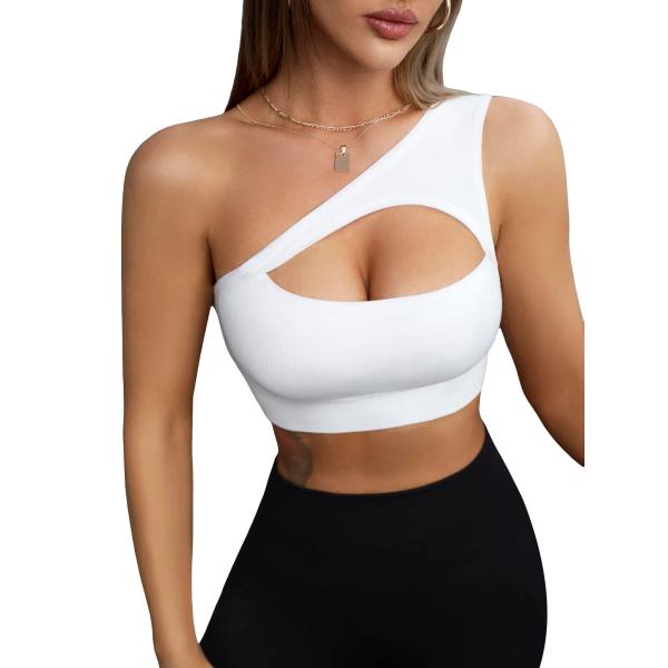 商品名:  OYOANGLE Women's One Shoulder Sports Yoga Bra Gym Running Workout Bra Tops White Pure Sブランド: OYOANGLE商品サイズ: Small高...