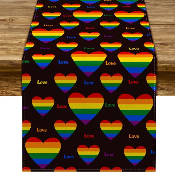 商品名: Sunwer プライド月テーブルランナー ハート Love is Love June LGBTQ+ レインボーパーティーデコレーション ホームキッチン ダイニングルーム装飾 72インチ Sunwer Pride Month Tab...