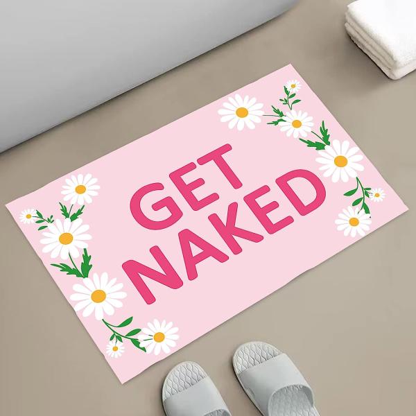 商品名APROPHIC Pink Bathroom Rugs Non Slip Quick Dry Get Naked Bath Mat Cute Daisy Flower Printed Absorbent Ultra Thin Bath...
