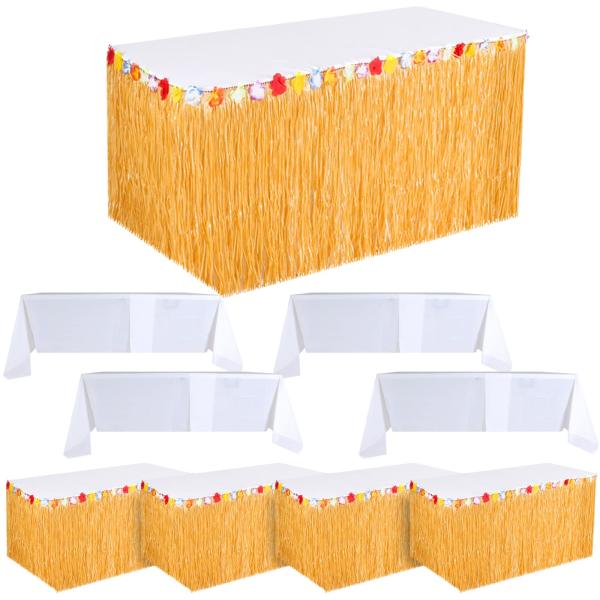 商品名:  Tatuo 8 Pack Luau Grass Table Skirt, 108 x 30 Inch Hawaiian Hibiscus Yellow Table Skirt 53.94 x 72 Inch Rectangle ...