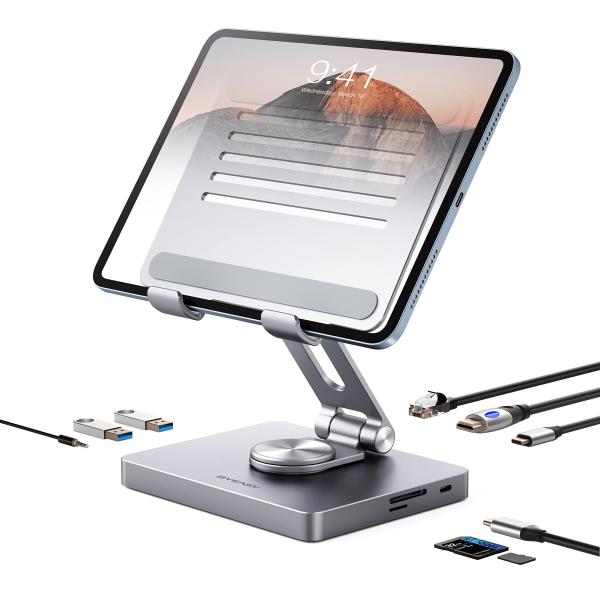 商品名:  iPad Pro Docking Station, 8 in 1 USB C Hub, Type-C Tablet Stand with 4K HDMI, 3.5mm Audio Jack, LAN, 100W PD Charg...