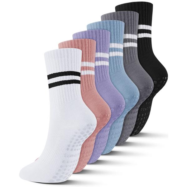 商品名:  6 Pairs Yoga Socks with Grips for Women Pilates Socks Non Slip Yoga Grip Socks Anti Skid Mid Calf Design for Yoga ...